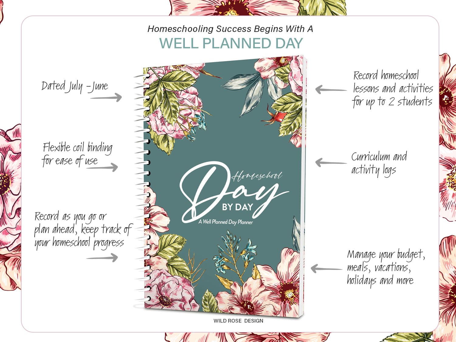 Well Planned Gal Homeschool Planner - Wild Rose - Wreath Well Planned Gal