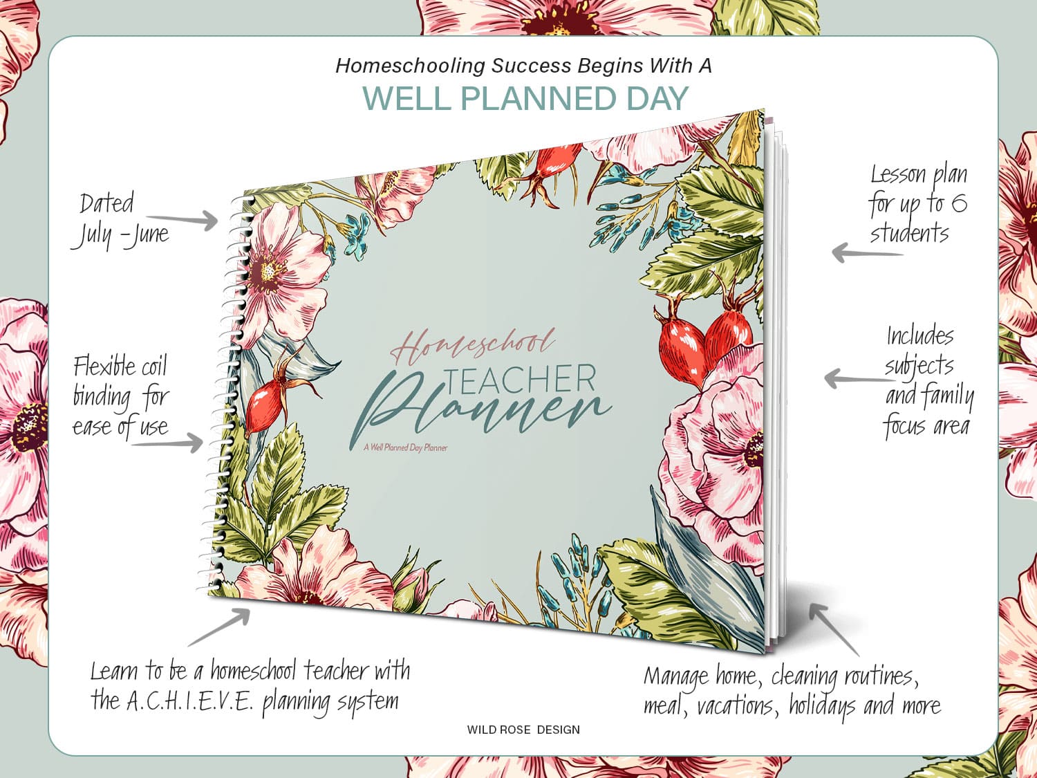 Well Planned Gal Homeschool Planner - Wild Rose - Wreath Well Planned Gal